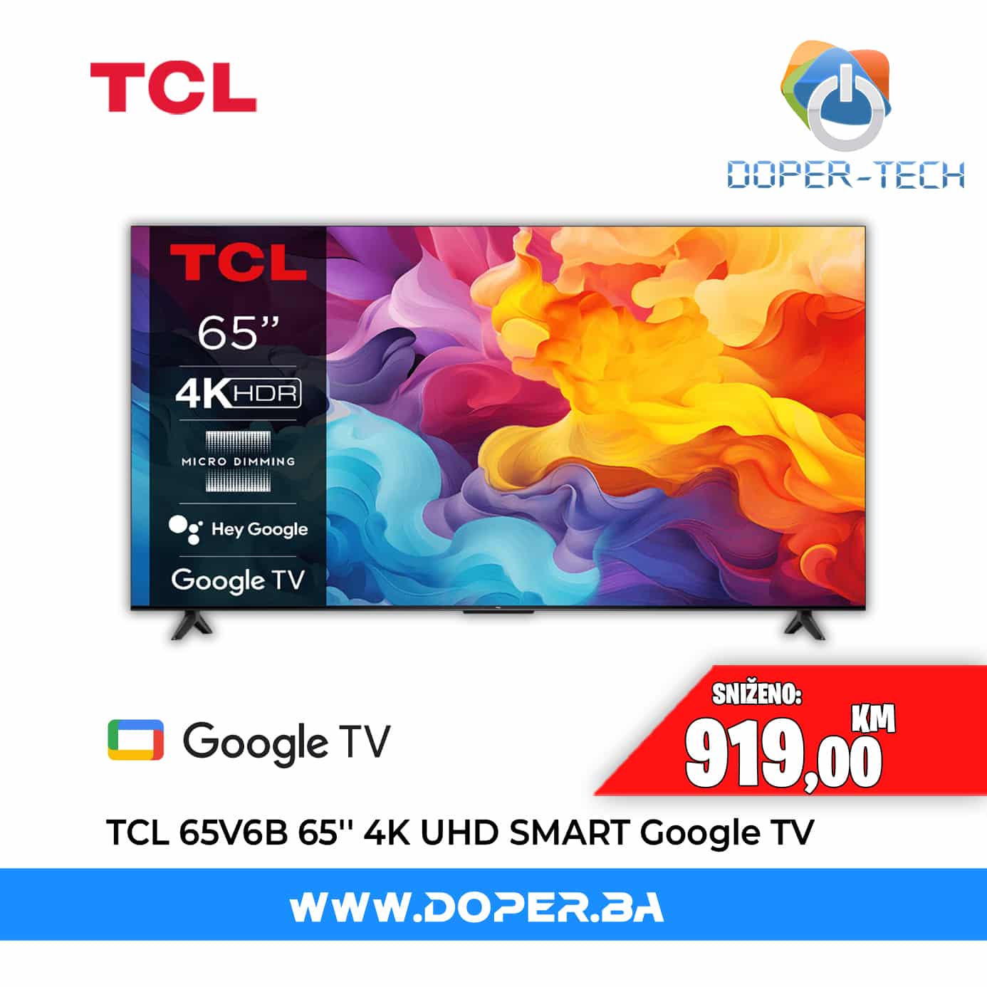 TV TCL 65V6B SMART 65'' 4K UHD Google TV - DOPER-TECH