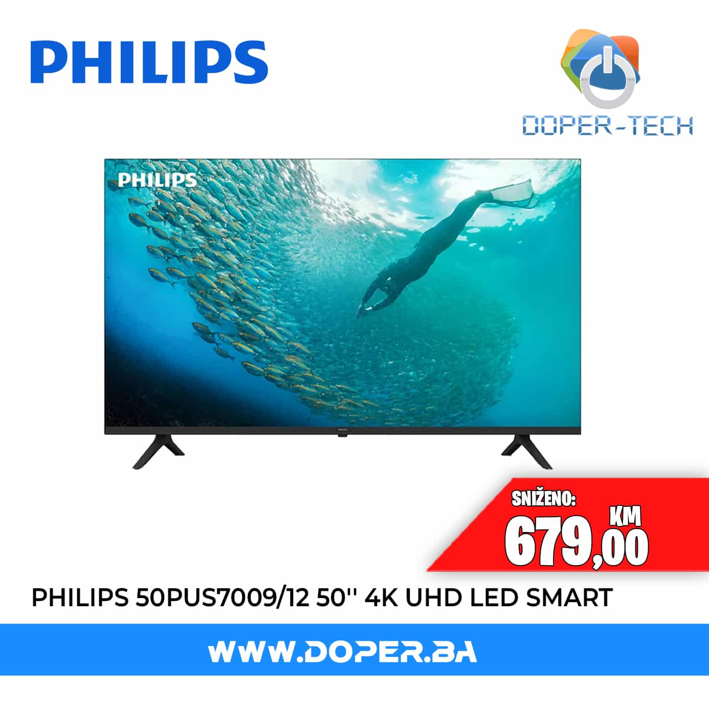 TV Philips 50PUS7009 50" 4K UHD LED Smart - DOPER-TECH