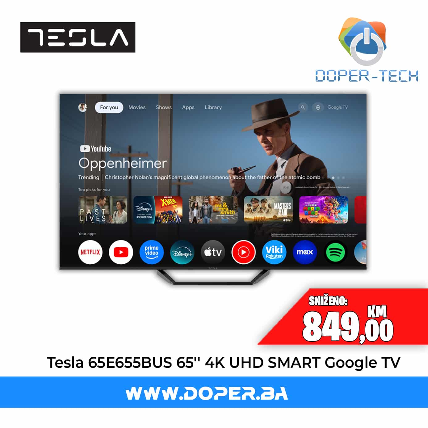 TV Tesla 65E655BUS 65'' LED 4K UHD Smart Google TV - DOPER-TECH
